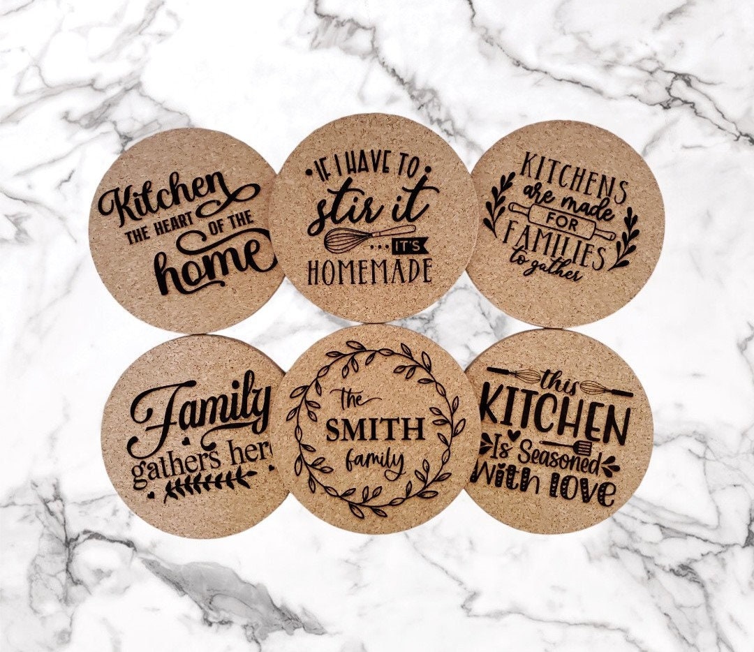 Round Cork Trivets Everyday Designs With Sayings & Personalized Option ...