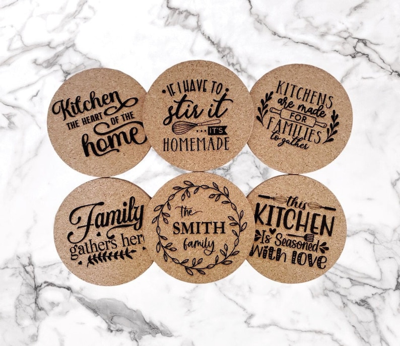 Round Cork Trivets Everyday Designs With Sayings & Personalized Option ...