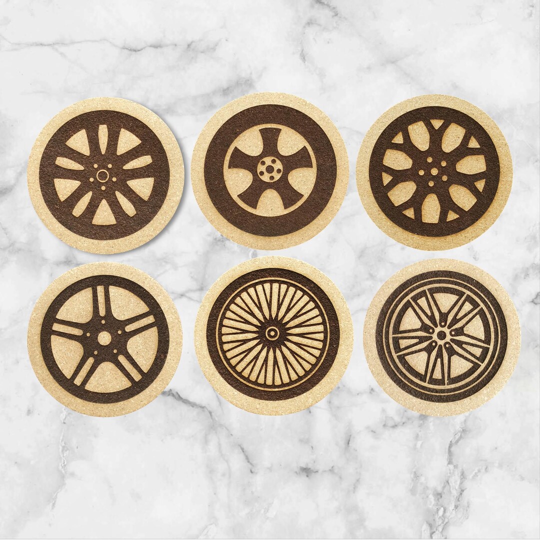 Cork Coasters - Engraved Car Wheel Designs - Set of 4 - 6 Design ...