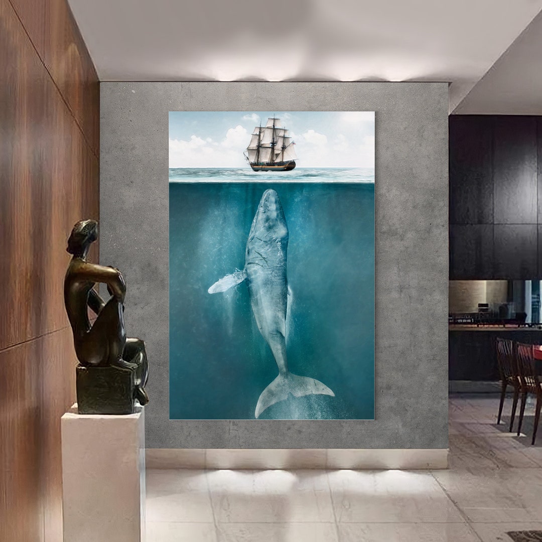 Whale Canvas Wall Art, Sailing Ship Rolled Canvas, Sea Animals Poster ...