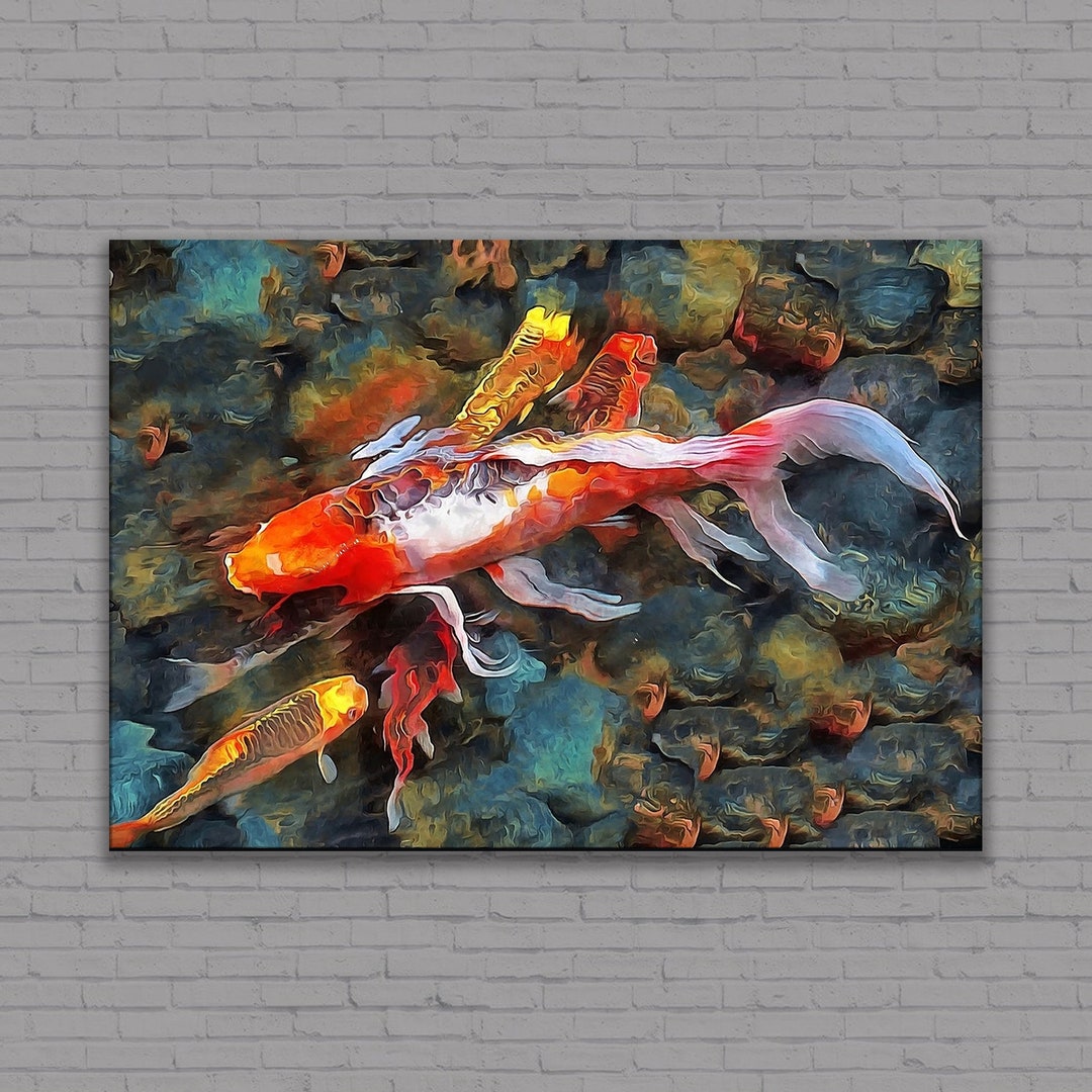 Abstract Modern Oil Painting of Japanese Koi Fish, Japanese Koi Canvas ...