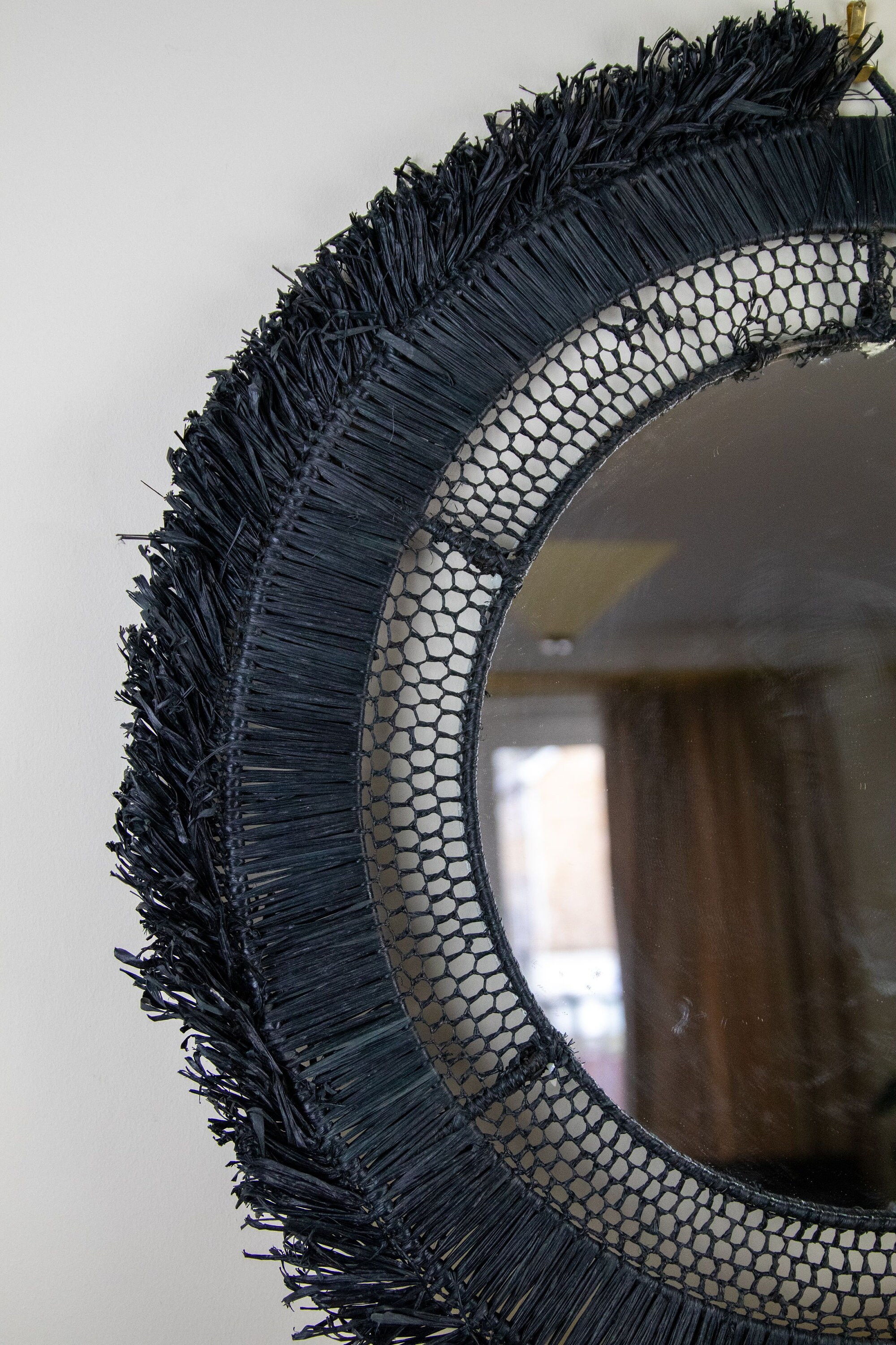 Natural Large Raffia Mirror Raffia Shell Mirror Round Raffia Wall ...