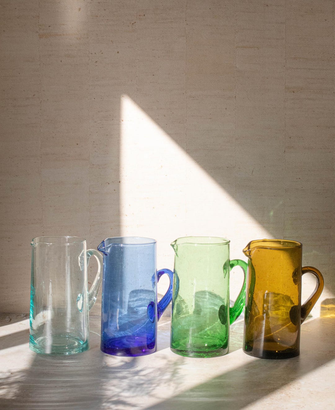 Handblown Moroccan Beldi Glass Jug | Artisan Water Pitcher | Bohemian ...