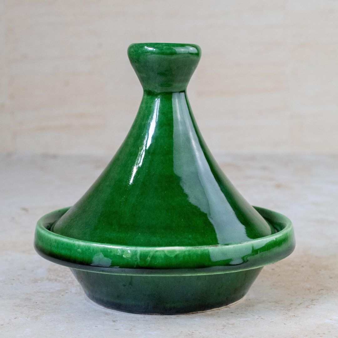 Moroccan Vintage Tamegroute Mini Serving Tagine, Handmade Green Ceramic ...