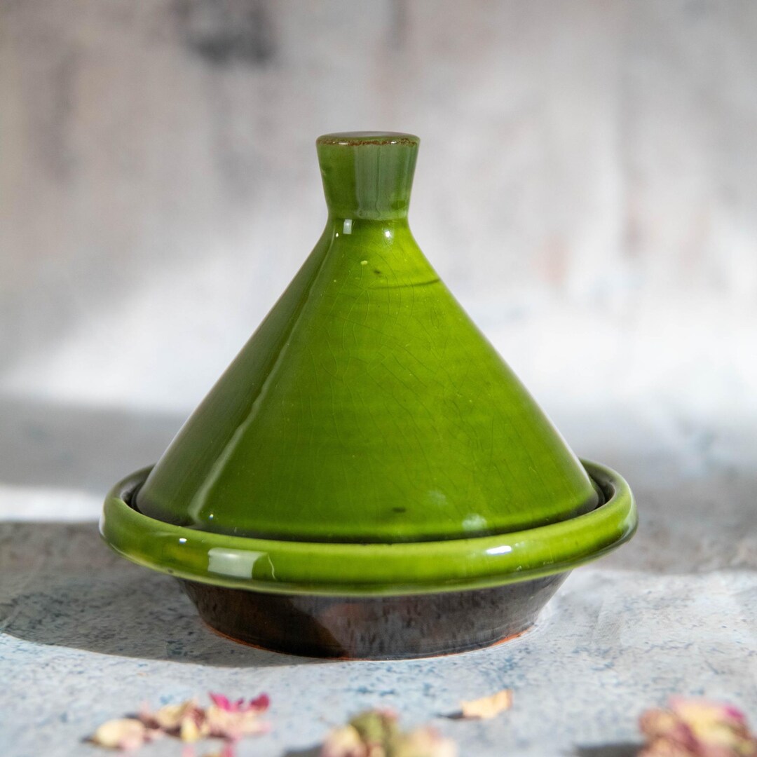 Moroccan Vintage Tamegroute Mini Serving Tagine Handmade Green Ceramic ...
