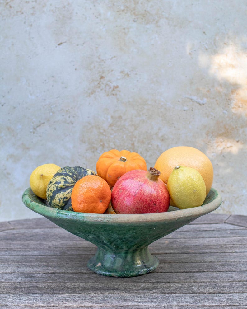 Large Green Tamegroute Pottery Fruit Bowl Moroccan Handmade Ceramic