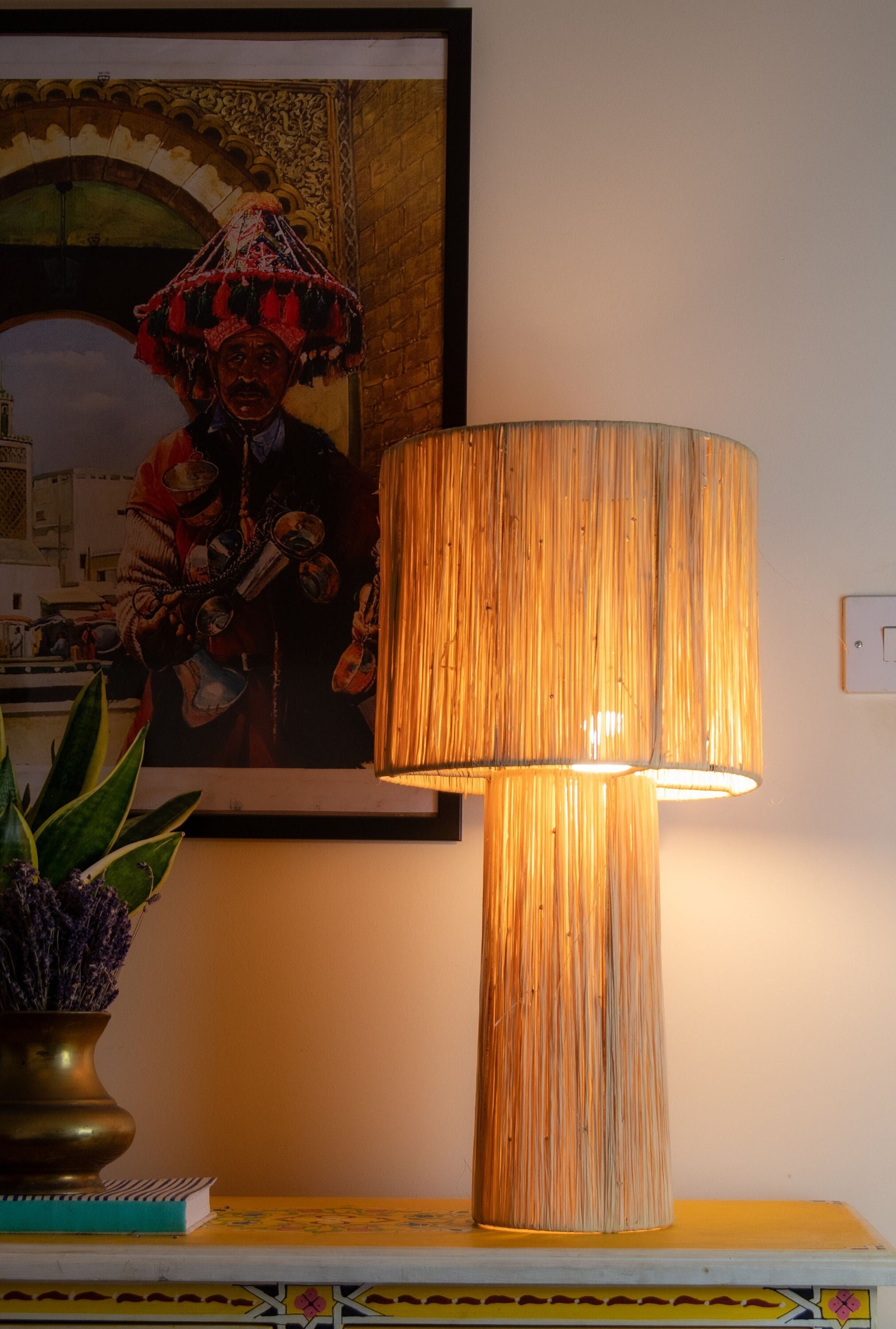 Table Raffia Lamp, Natural Raffia Lampshade, Moroccan Lampshade - Etsy