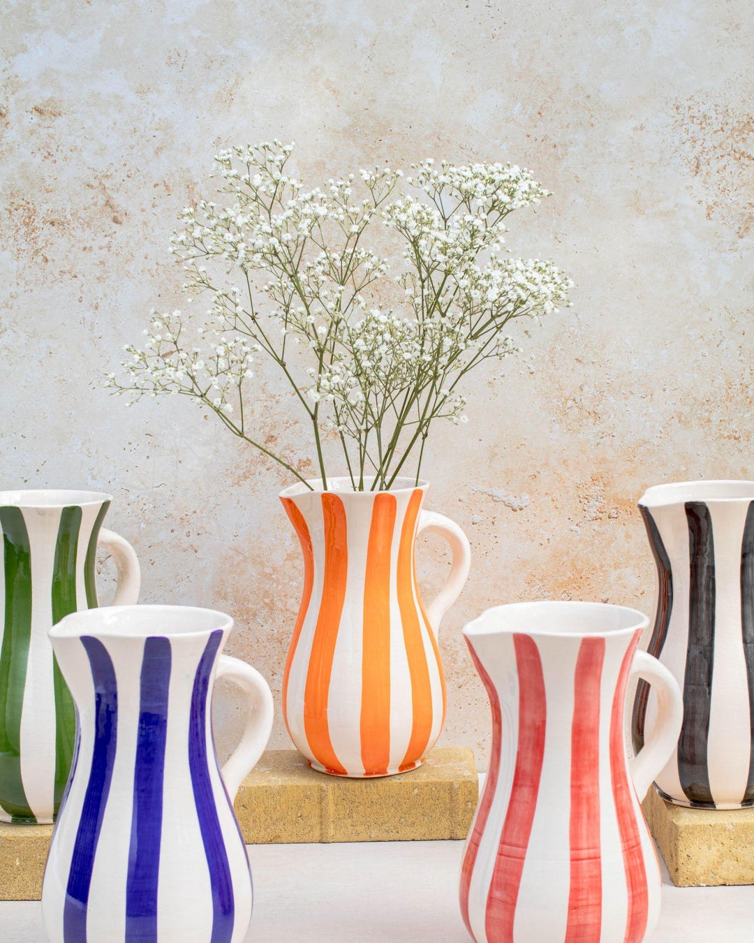 Handmade Moroccan Striped Jug | Large Ceramic Pitcher for Water, Juice ...