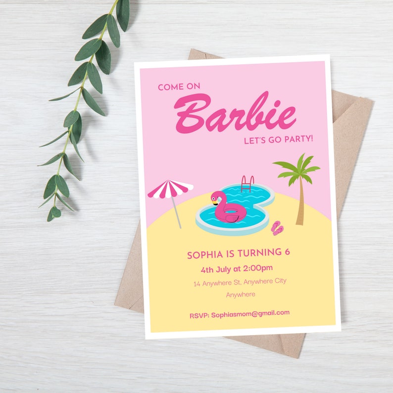 Malibu Barbie Pool Party Invite Barbie Birthday Party - Etsy