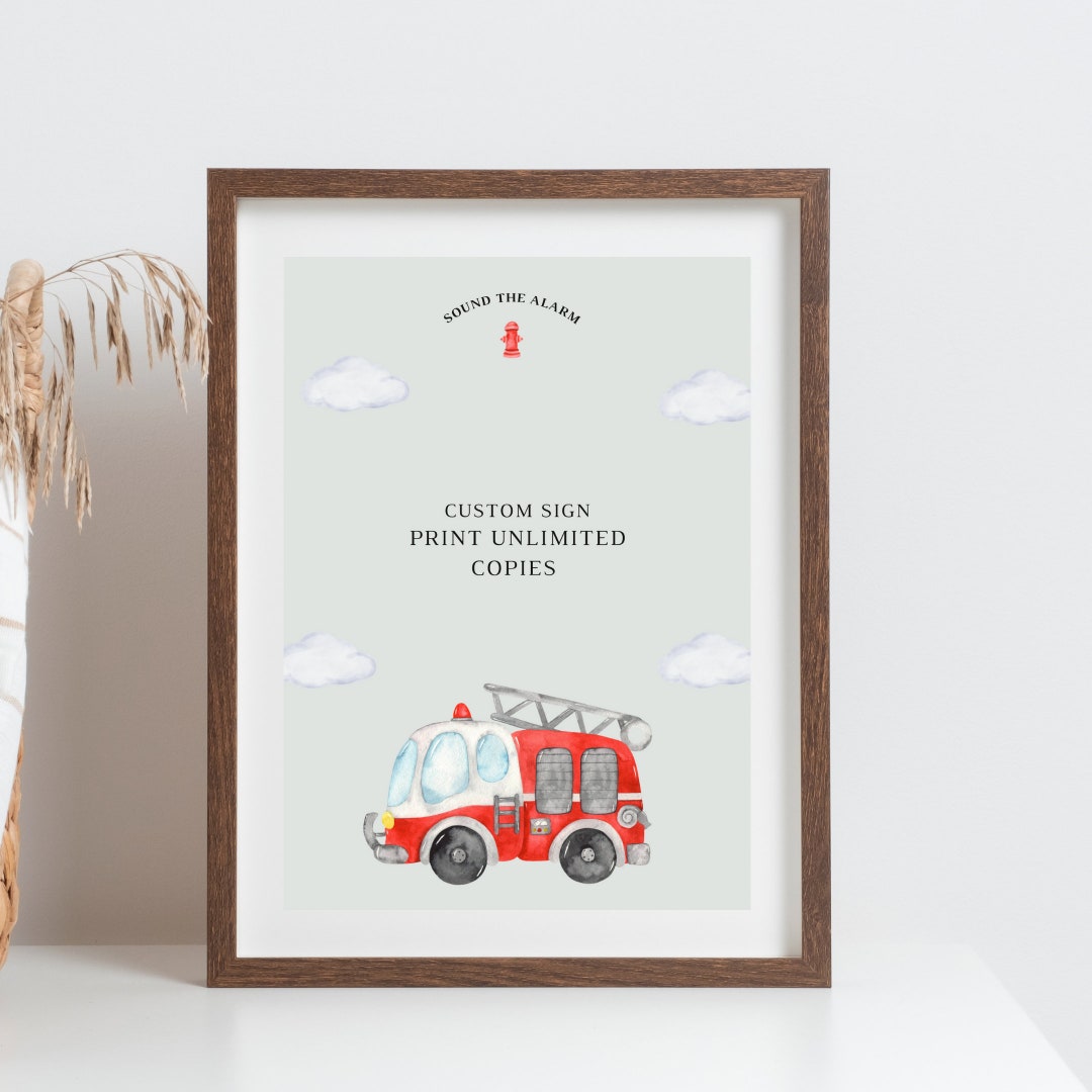 Fire Engine Custom Table Sign Fire Truck Watercolour Table - Etsy