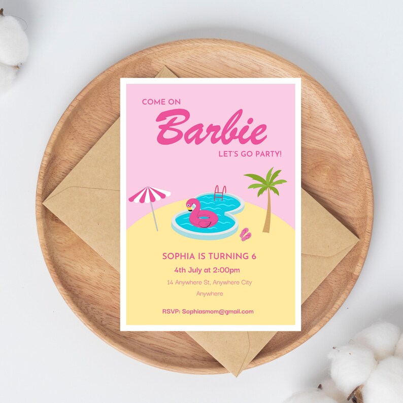 Malibu Barbie Pool Party Invite Barbie Birthday Party - Etsy
