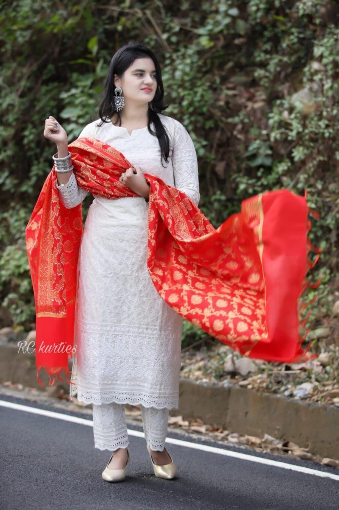Pure Cotton Chickenkari Work Kurti With Pant and Dupatta Set - Etsy