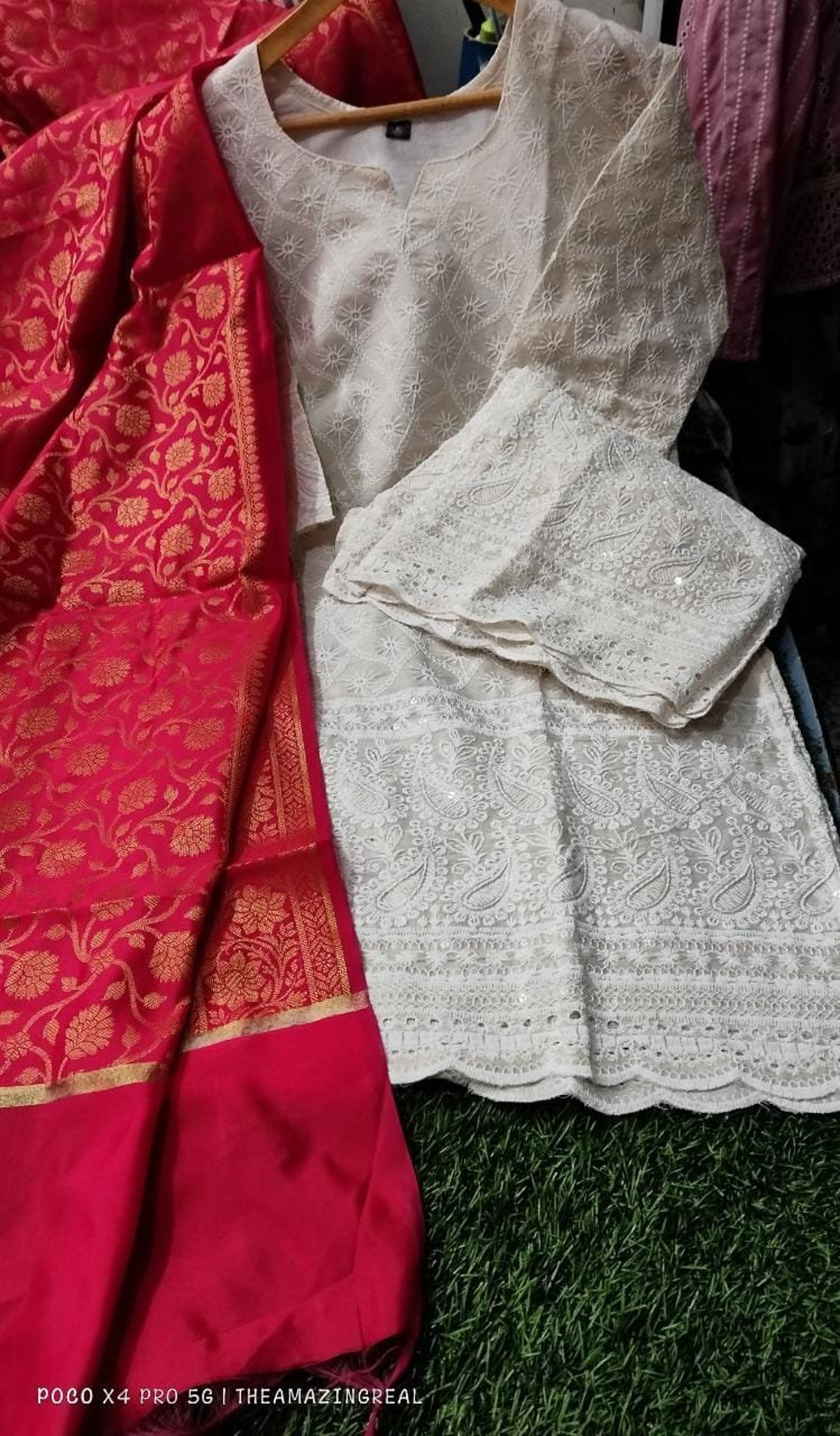 Pure Cotton Chickenkari Work Kurti With Pant and Dupatta Set - Etsy