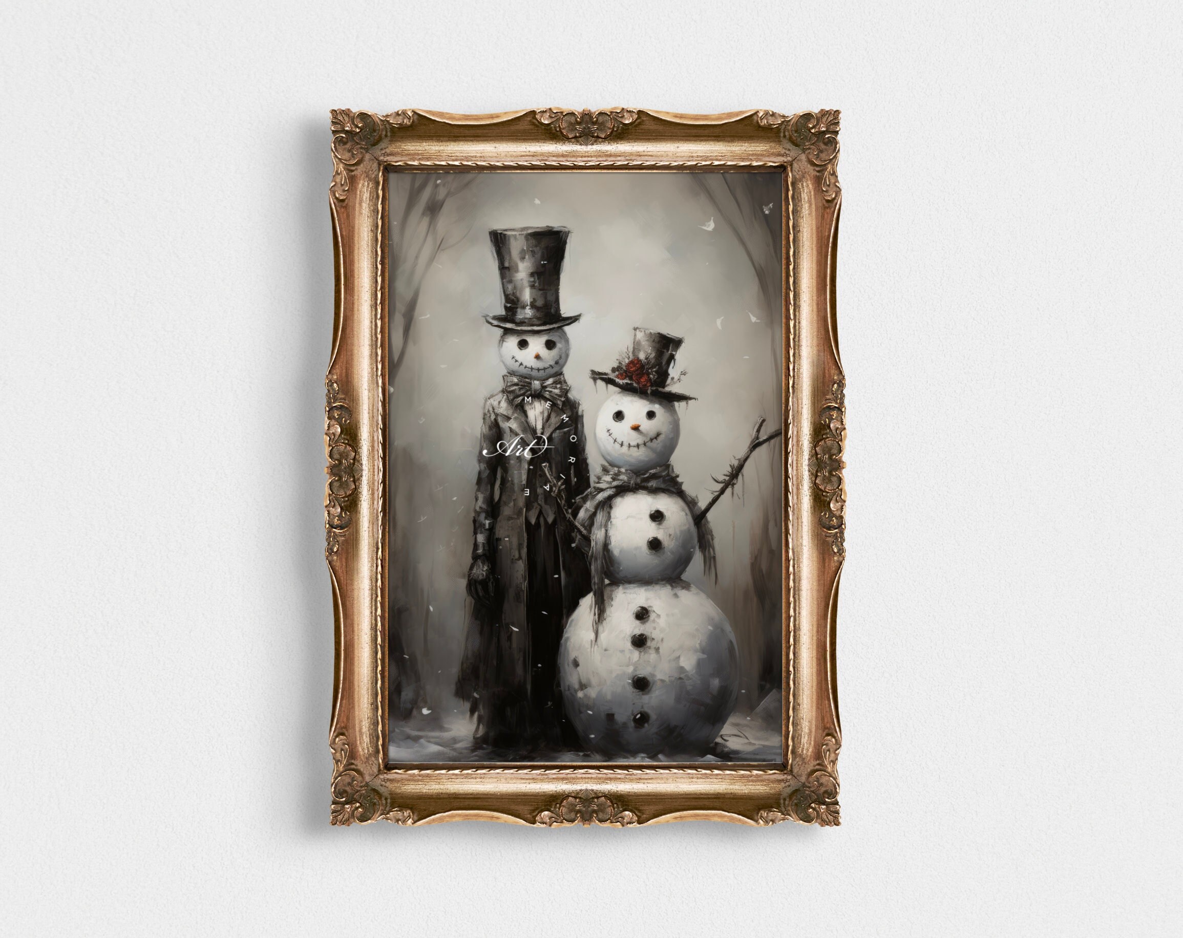 Snowman, Gothic, Couple, Love, Digital Art, Winter Painting, Instant ...