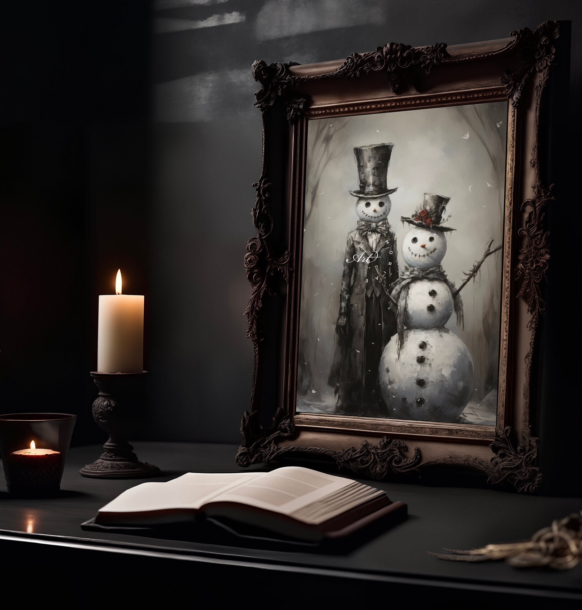 Snowman, Gothic, Couple, Love, Digital Art, Winter Painting, Instant ...
