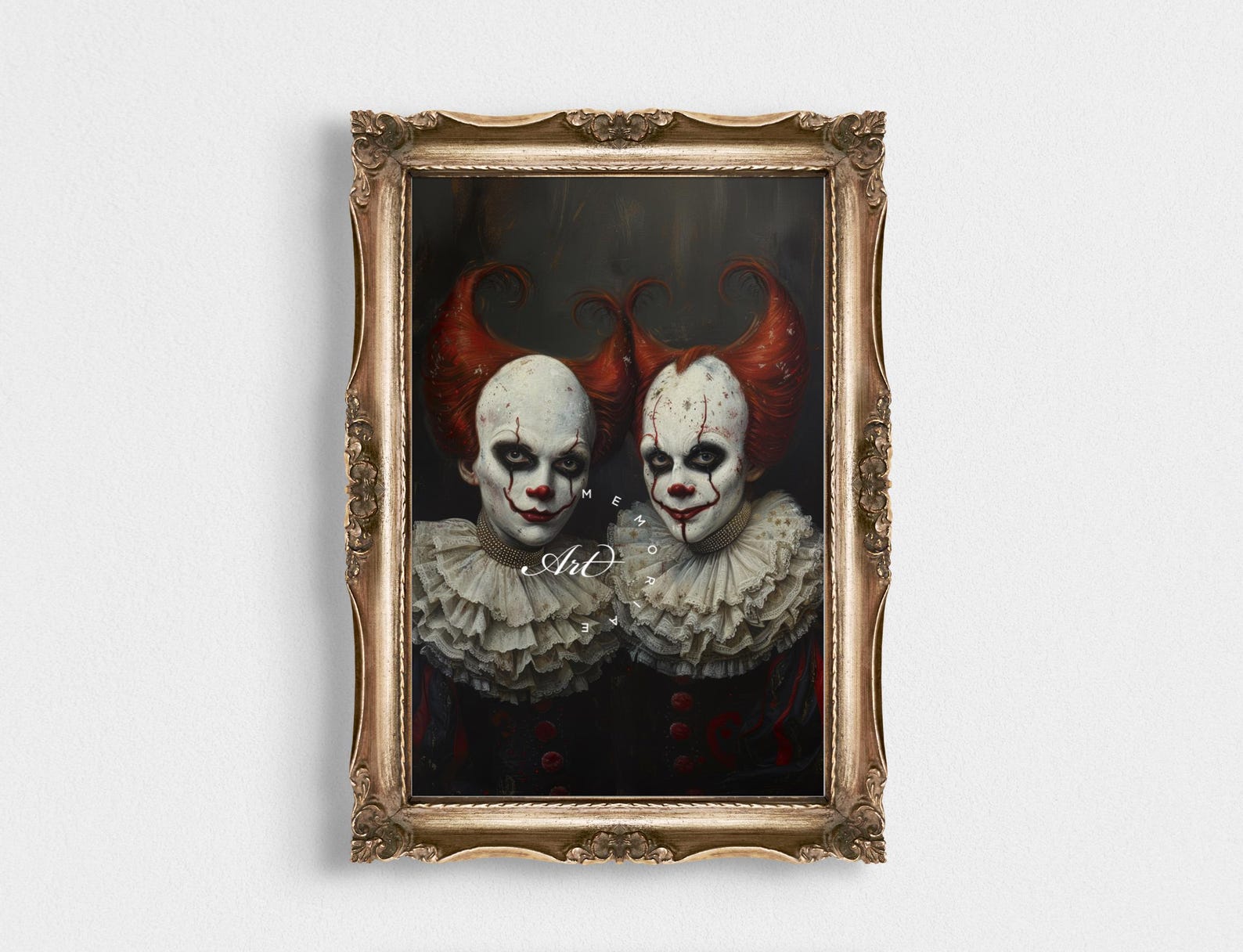 Clowns Portrait Digital Art, Dark Antique Painting, Gothic, Instant ...