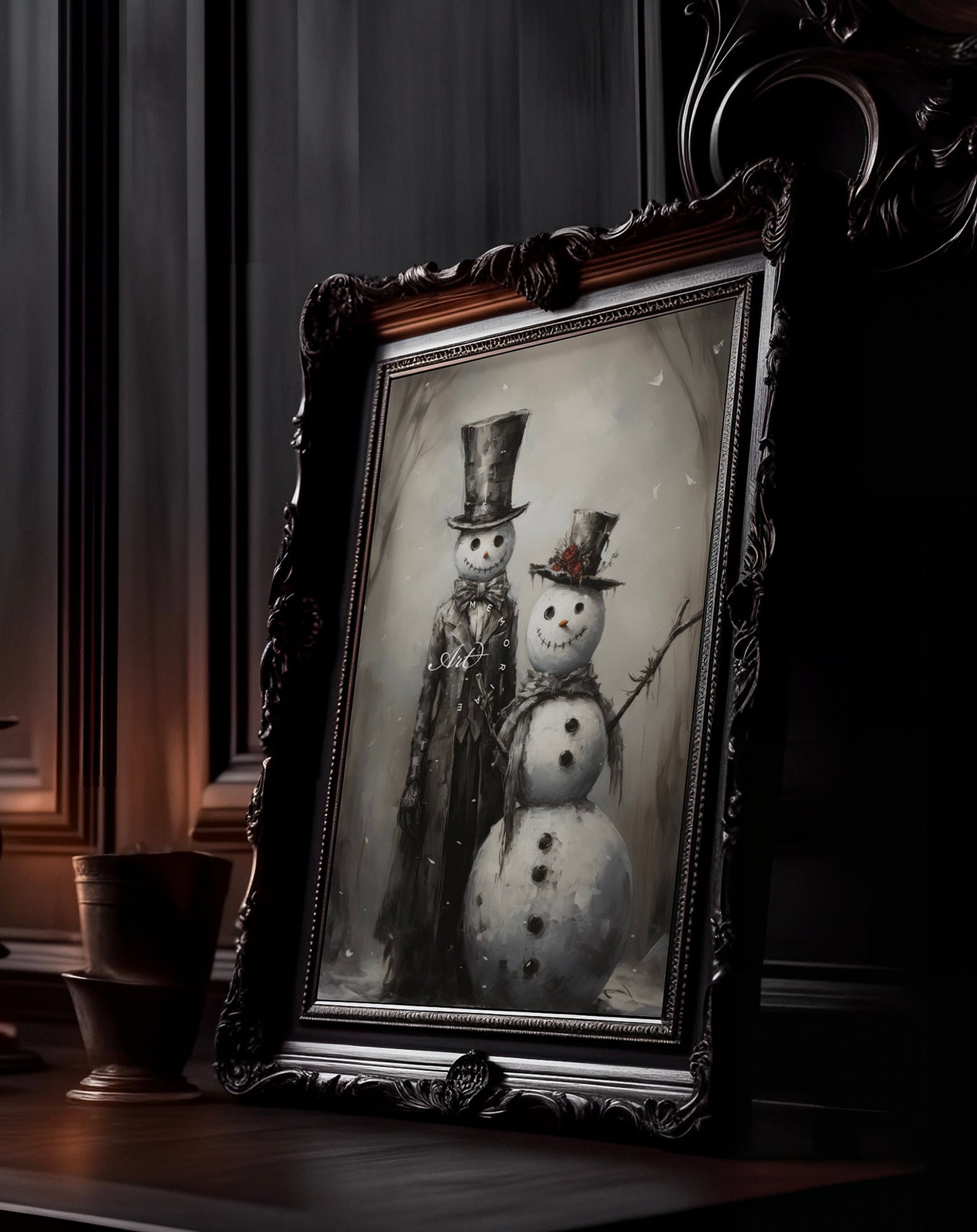 Snowman, Gothic, Couple, Love, Digital Art, Winter Painting, Instant ...