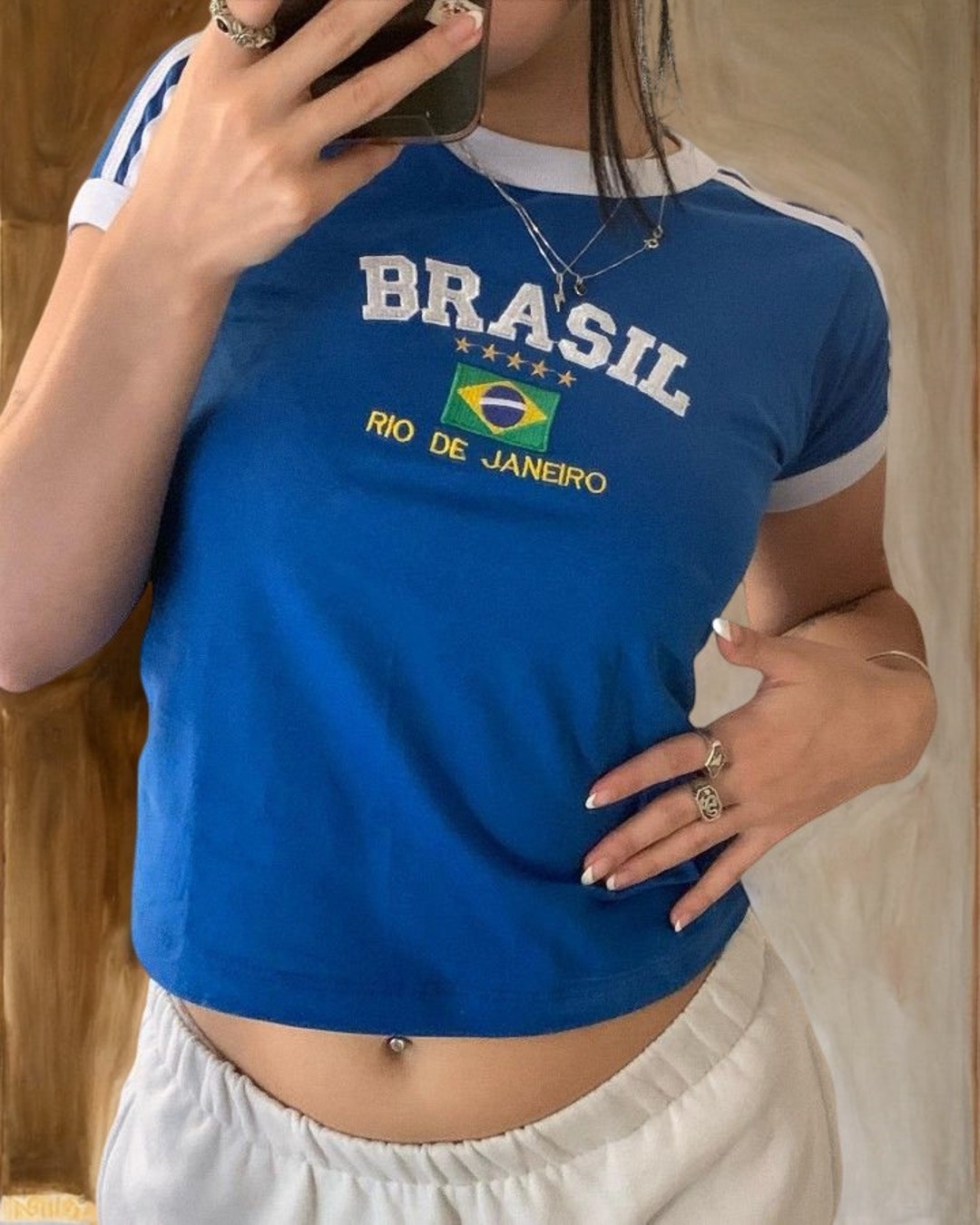 Brazil Brasil Jersey Shirt Y2K Summer Vintage Womans Blue - Etsy