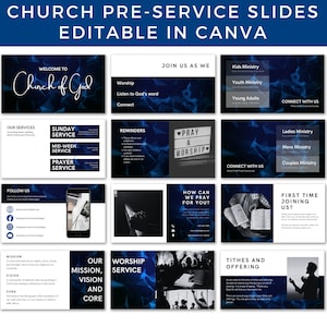 Blue Church Welcome Slides: Editable Worship Service Template (canva ...