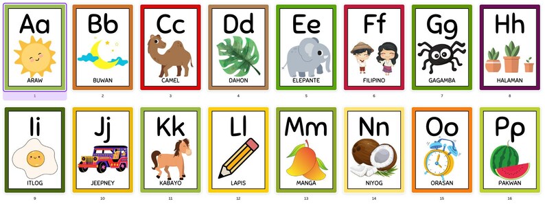 Tagalog ABC Kids, Alphabet Flashcards, Printable, Filipino ...