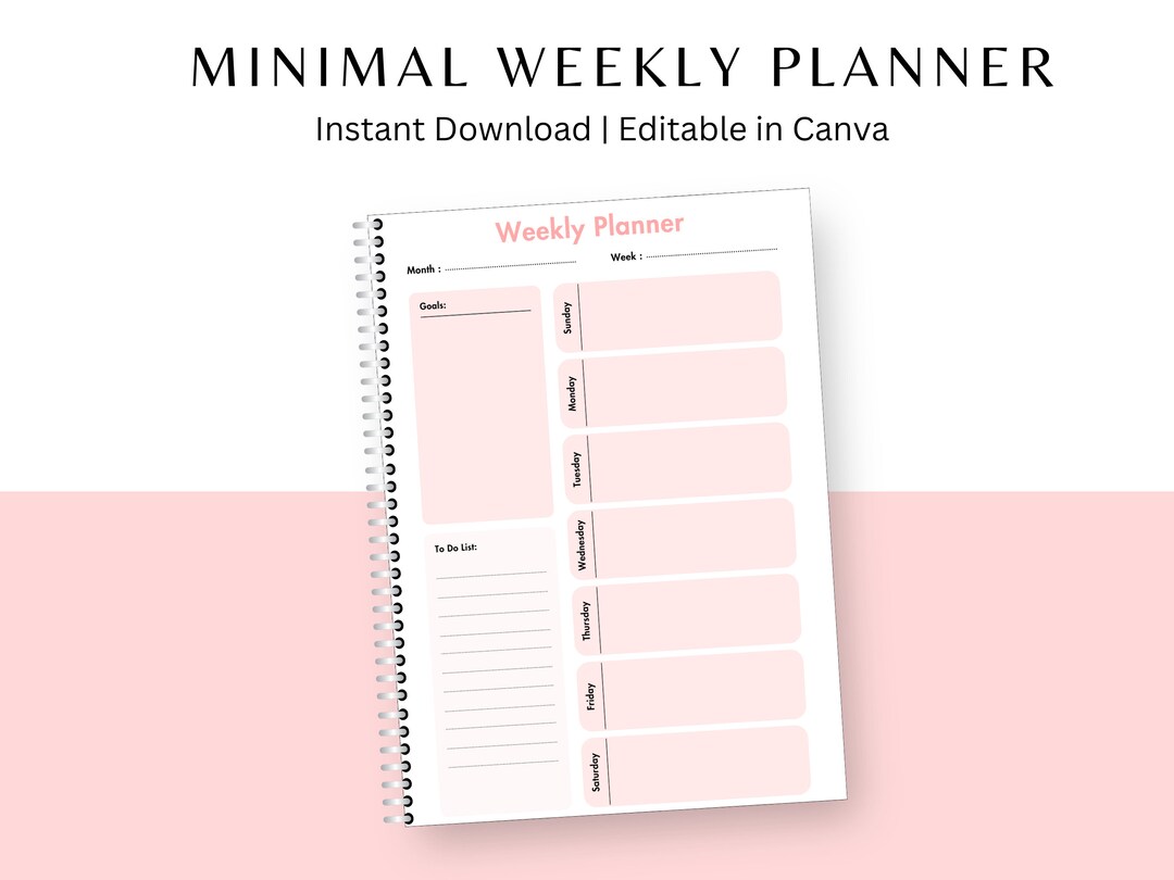 Minimal Weekly Planner, Schedule, Agenda, Journal, A4, A5, Letter ...