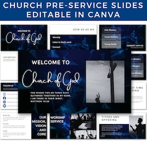 Blue Church Welcome Slides: Editable Worship Service Template (canva ...
