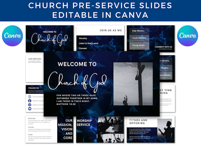 Blue Church Welcome Slides: Editable Worship Service Template (canva ...