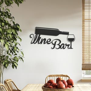 Wine Bar Metal Wall Art - Wine Bottle and Glass Sign - Rustic Bar Decor ...