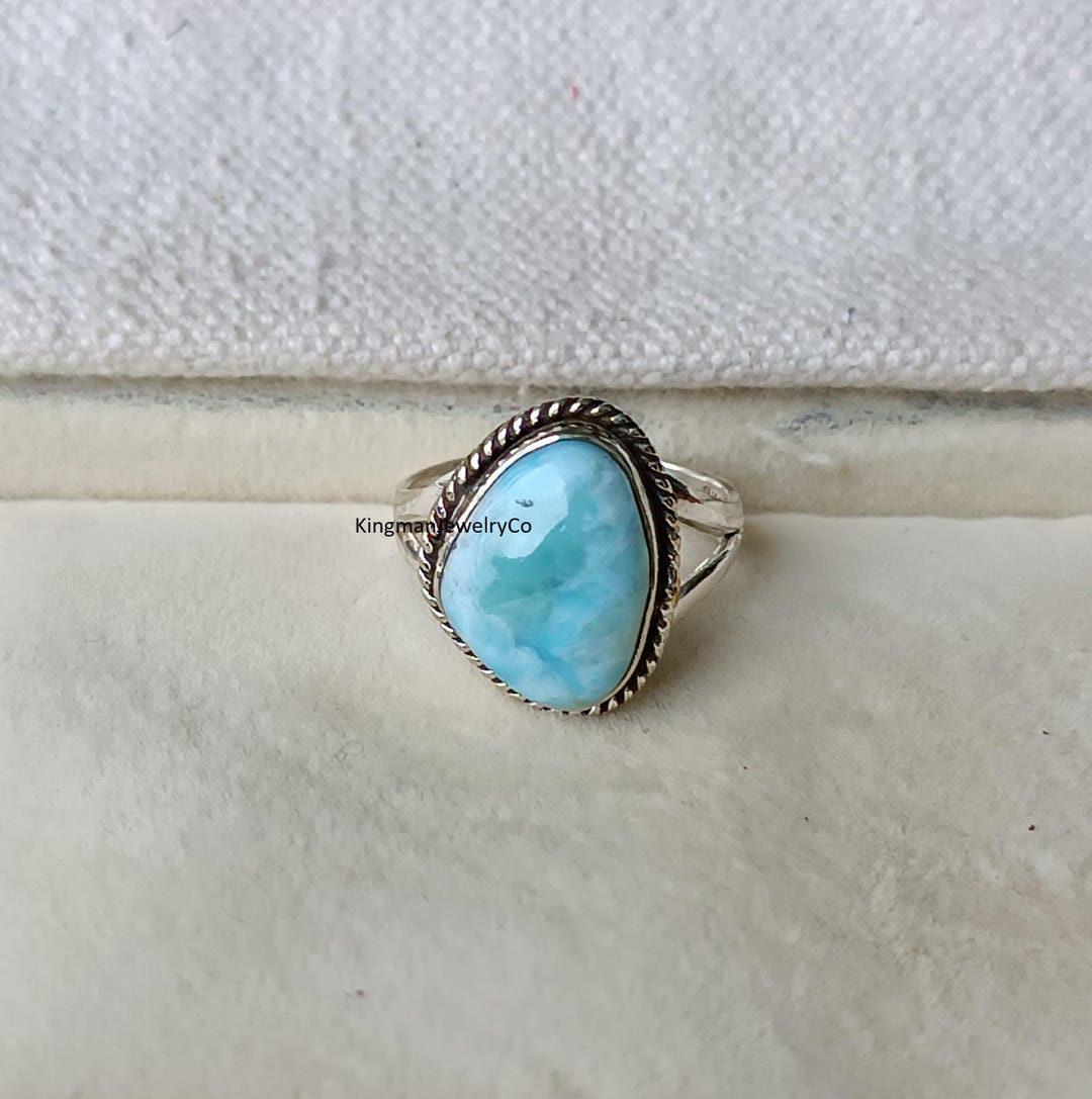 Natural Blue Larimar Ring , 925 Sterling Silver Ring , Gemstone Ring , Larimar Jewelry ...