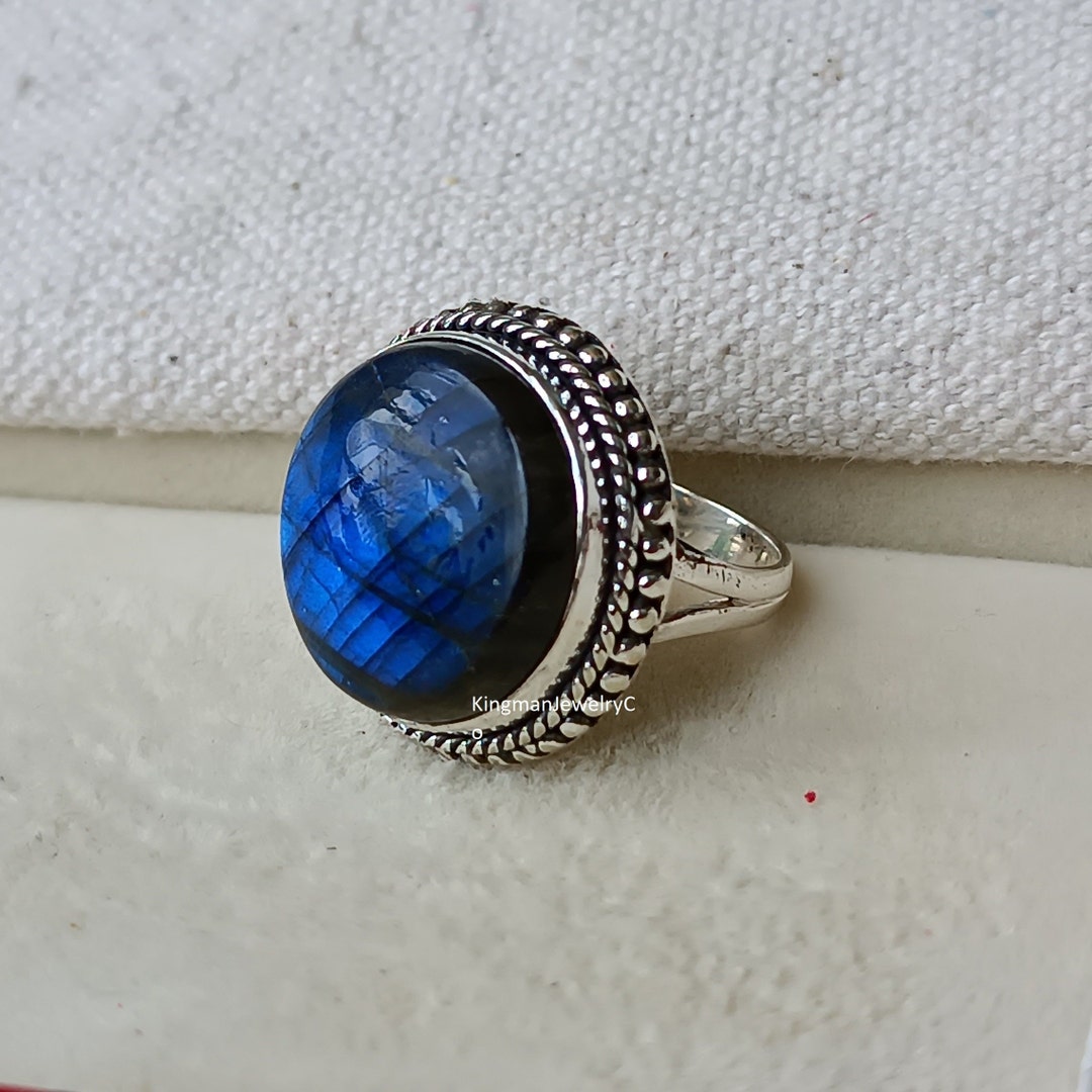 Blue Fire Labradorite Ring , Made in 925 Sterling Silver , Christmas ...