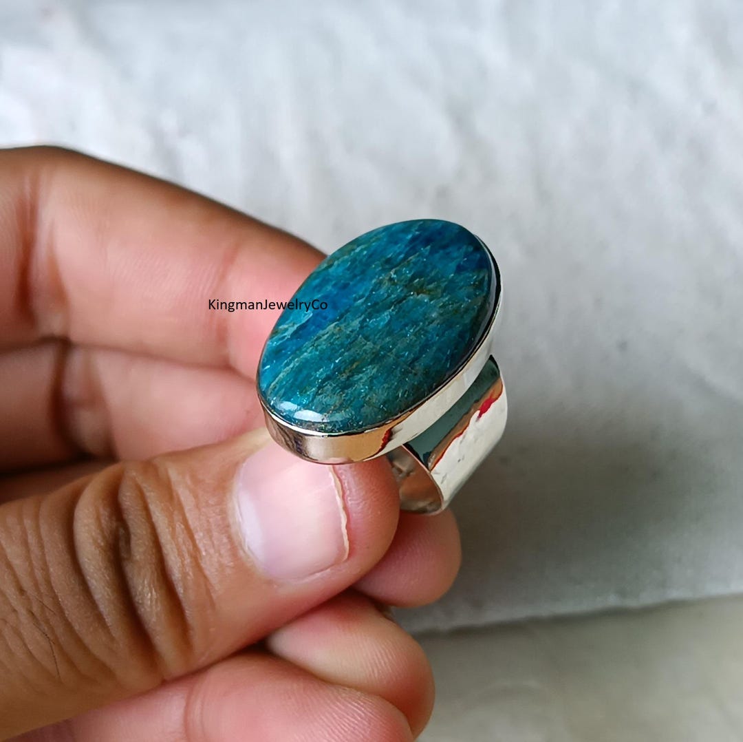 Solid 925 Sterling Silver Ring , Blue Aqua Apatite Jewelry , Gemstone ...