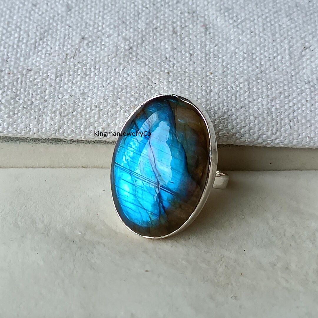 Blue Labradorite Ring , 925 Sterling Silver Ring , Oval Shape Gemstone ...