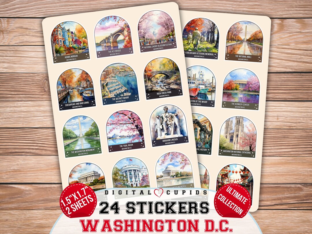Washington D.C. Printed Stickers, White House, Capitol, Washington ...