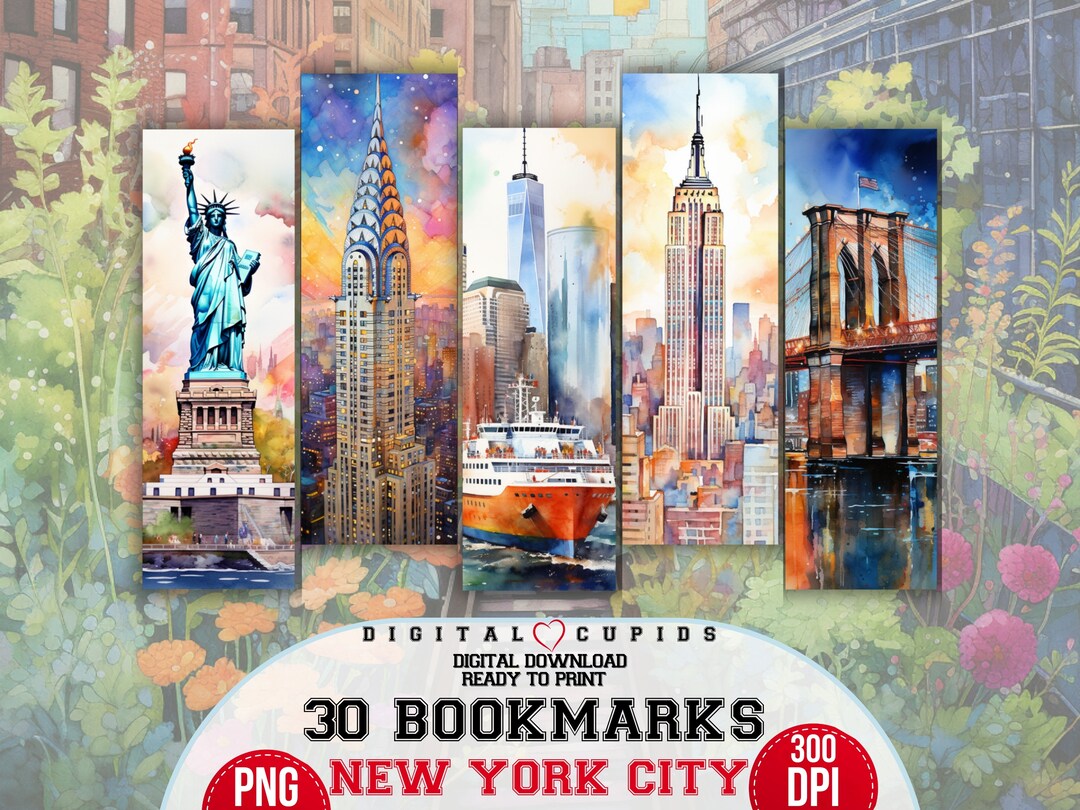 NYC Watercolor Bookmarks Collection | High-resolution Digital Prints ...