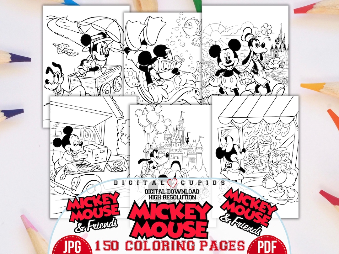 Mickey Mouse Coloring Pages: Cartoon Printable Activity (PDF, JPG) - Etsy