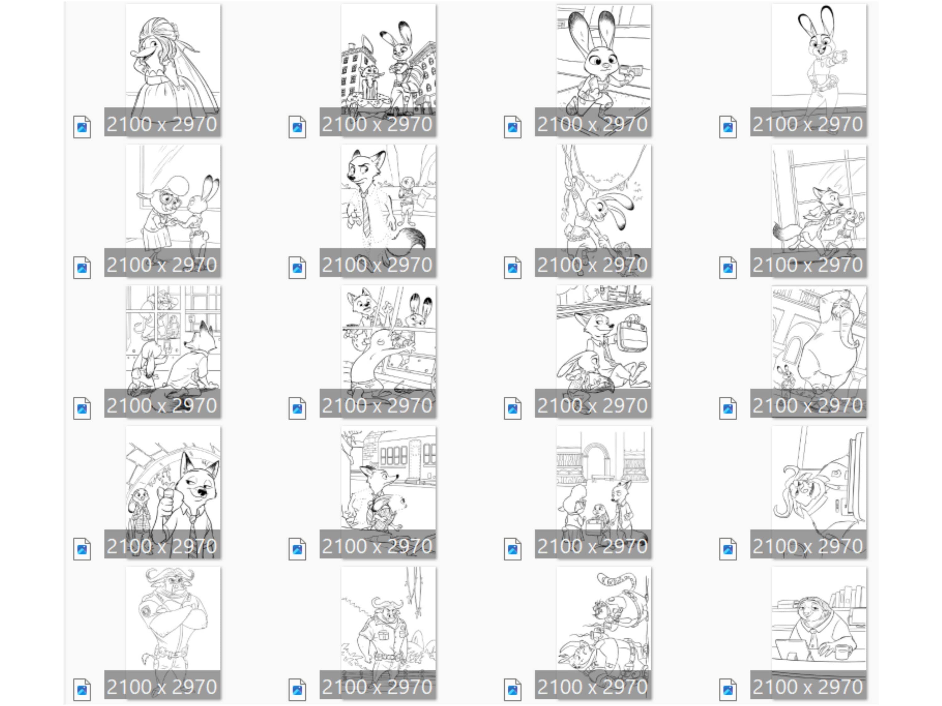 Zootopia Movie Coloring Pages JPG & PDF Zootropolis Illustrations: Judy ...