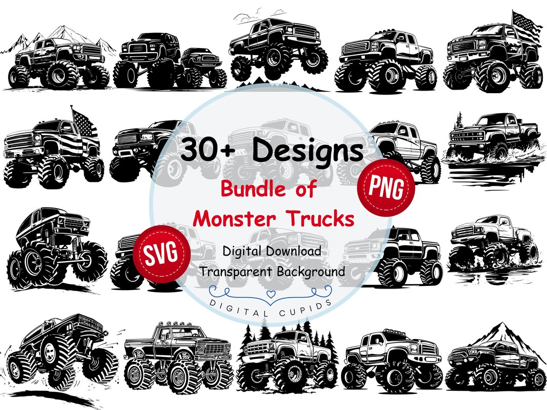 Monster Truck Mania SVG PNG Collection I High-resolution - Etsy