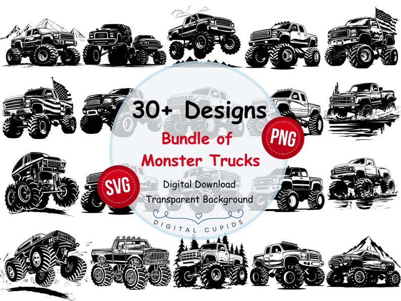 Monster Truck Mania SVG PNG Collection I High-resolution - Etsy