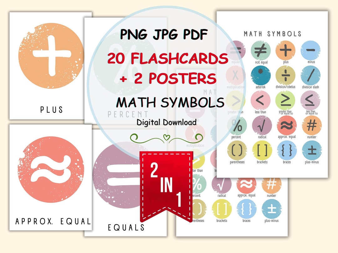 Math Symbols Flashcards & Poster PNG PDF JPG I Preschool Math Learning ...