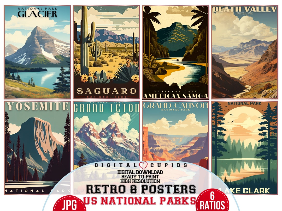 USA National Parks Retro Posters Set, Travel Retro Wall Art Poster ...