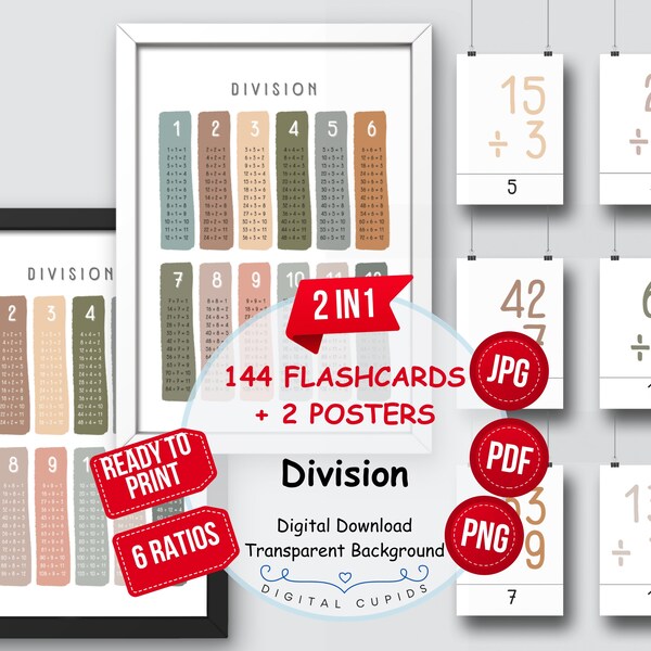 Division Flash Cards Printable, Divide by 1-12, 3rd Grade Math, 4th ...