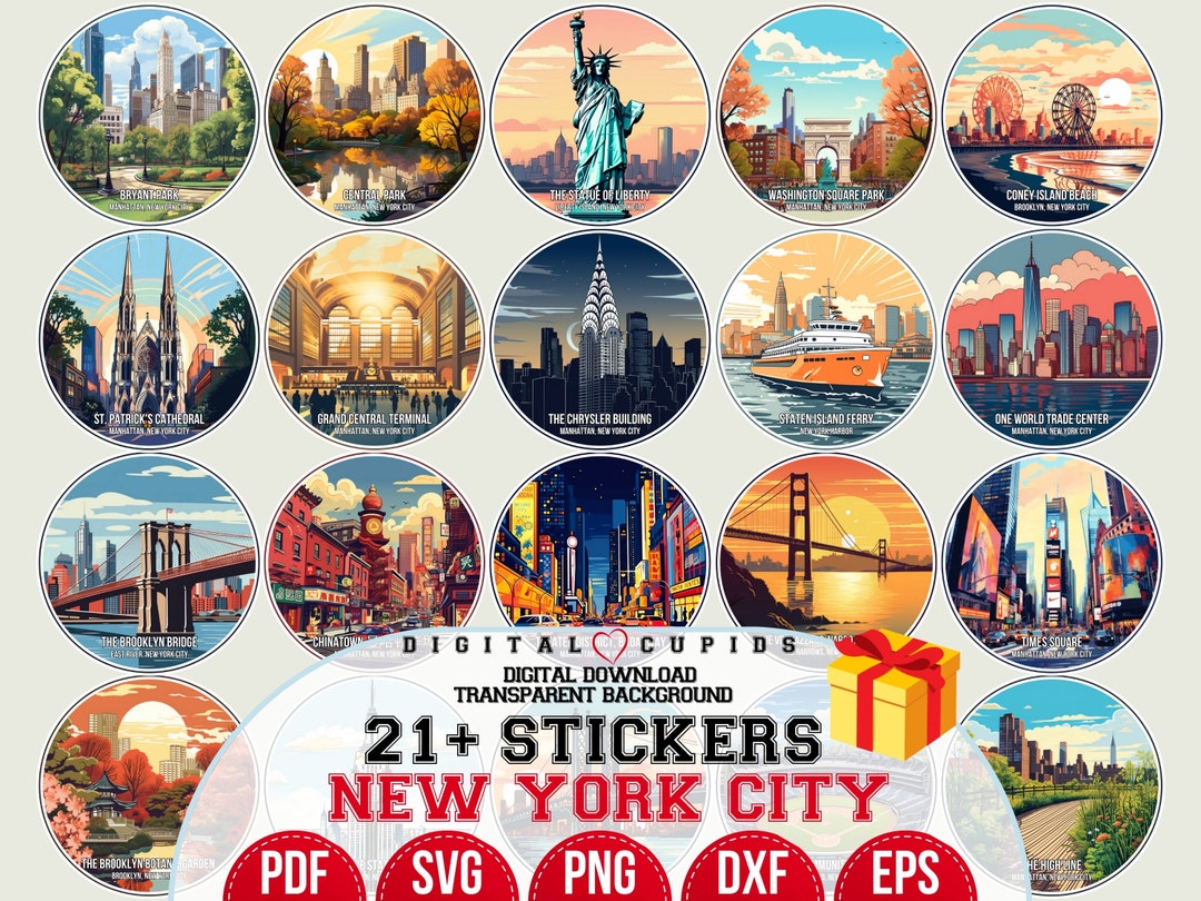 New York Stickers SVG Png Pdf Dxf Eps Collection I NYC Love Iconic ...