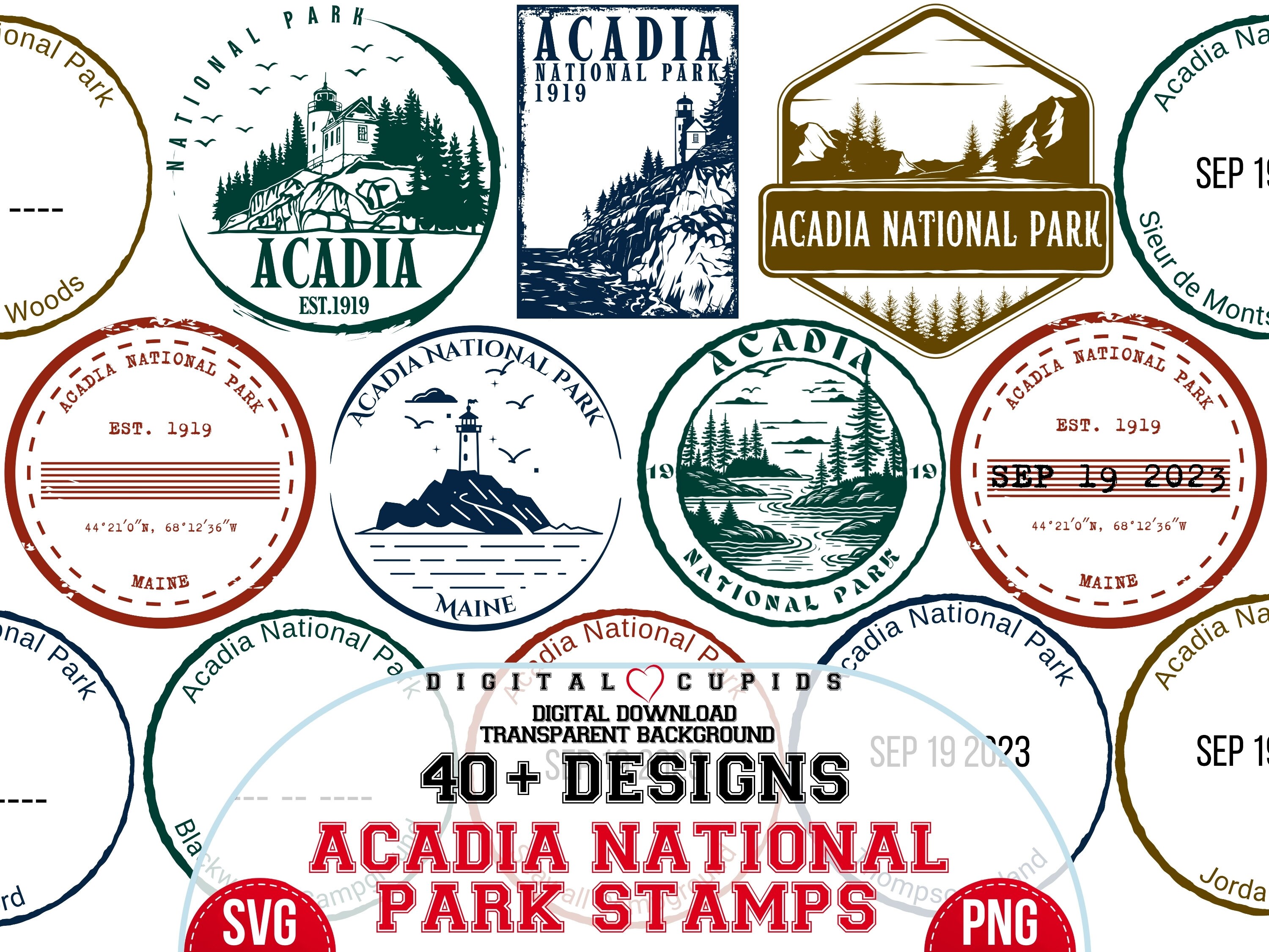 Acadia National Park SVG & PNG Travel Stamp Clipart Passport Stickers ...