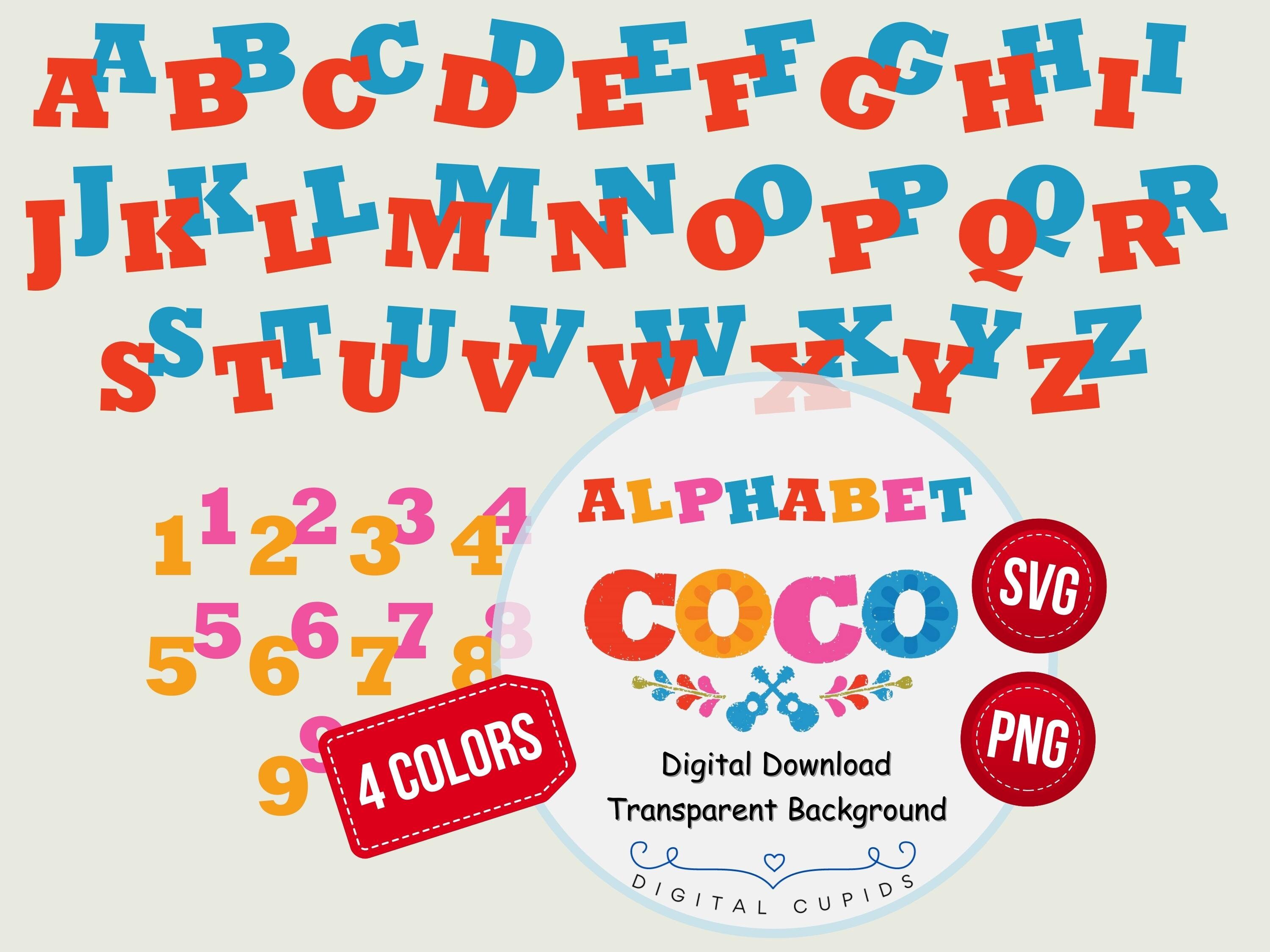Coco Alphabet Font SVG PNG Coco Letters & Numbers Movie-themed Printable Character Font Coco ...