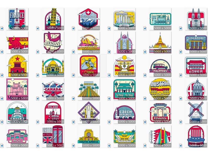 Travel Retro Stickers Collection I SVG PNG Bundle I Global Landmarks ...