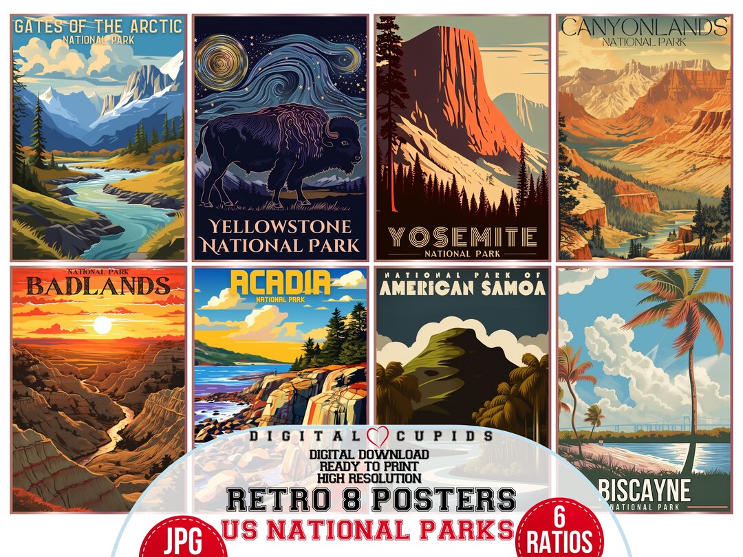 USA National Parks Retro Posters Bundle, Travel Retro Wall Art Poster ...