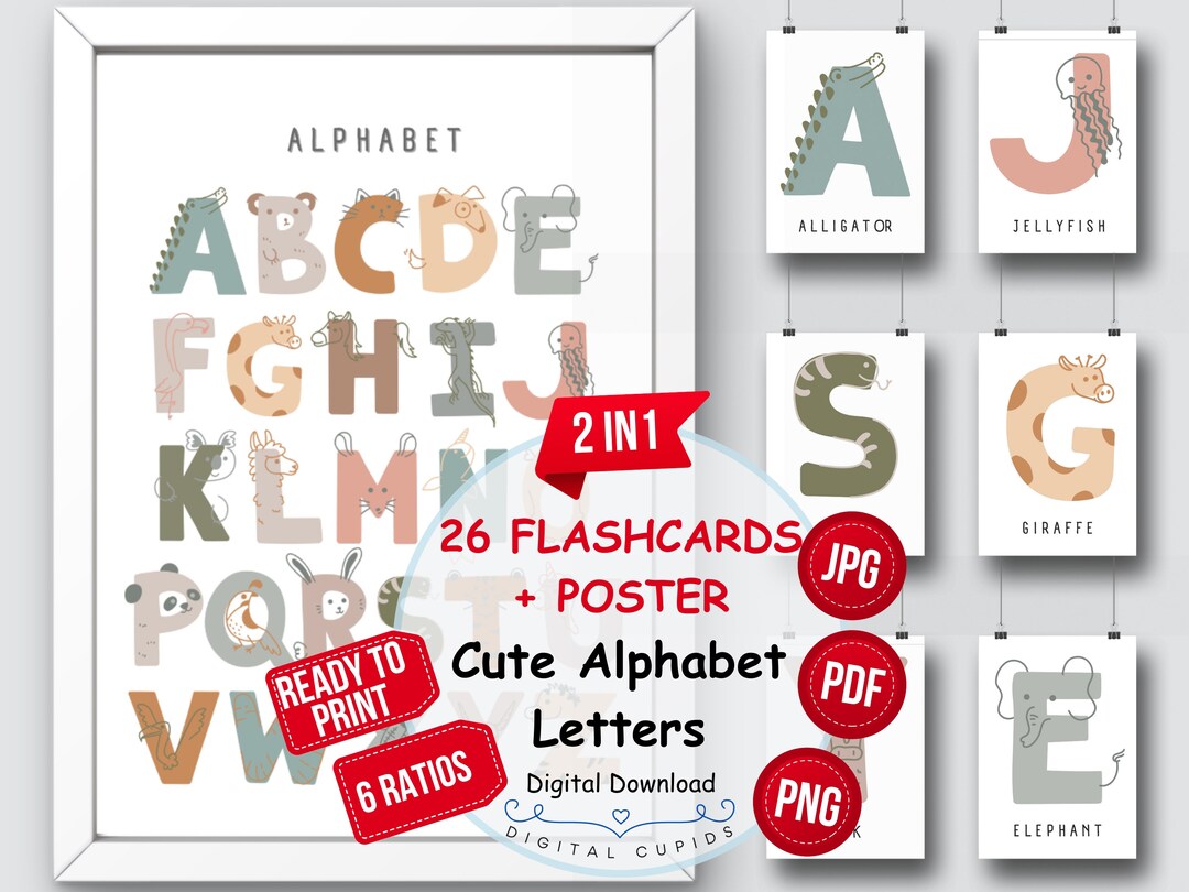 Alphabet Abc Flashcards & Poster Set I PNG PDF JPG A-Z Learning Wall ...