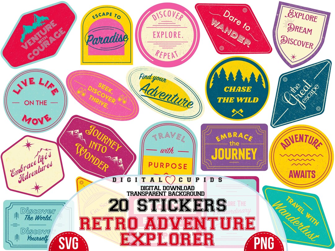 Travel Adventure Retro Stickers Collection I SVG PNG Retro Bundle I ...
