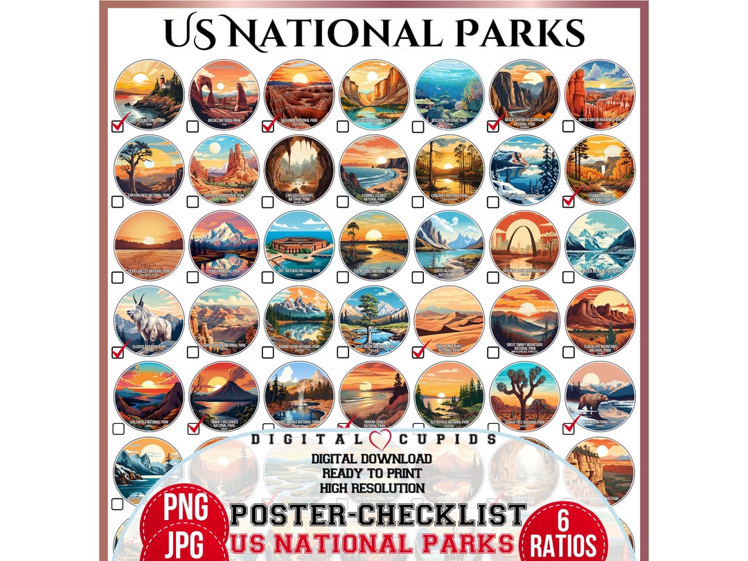 USA National Parks Checklist Poster: Interactive Travel Planner (JPG ...