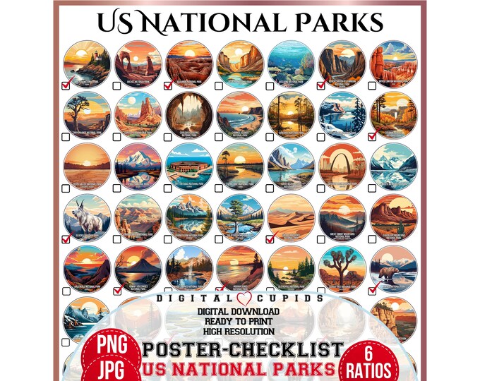 USA National Parks Map for Push Pins, Map With List of Park Poster ...